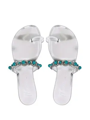 GIUSEPPE ZANOTTI Marguerithe Gem-stone Flat Sandals - Silver