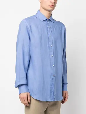 Ralph Lauren Purple Label Long-sleeved Linen Shirt - Blue