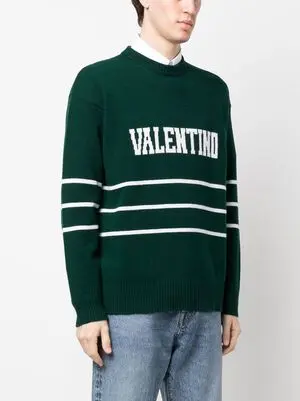 Valentino Garavani Logo-intarsia Crew-neck Jumper - Green