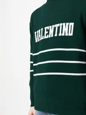 Valentino Garavani Logo-intarsia Crew-neck Jumper - Green