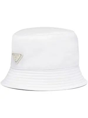 Prada Bucket Hat With Triangle Logo - White