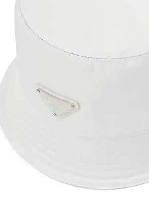 Prada Bucket Hat With Triangle Logo - White