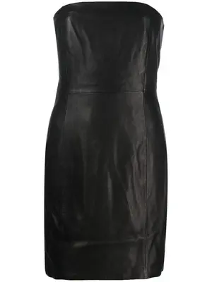 Theory Strapless Leather Dress - Black