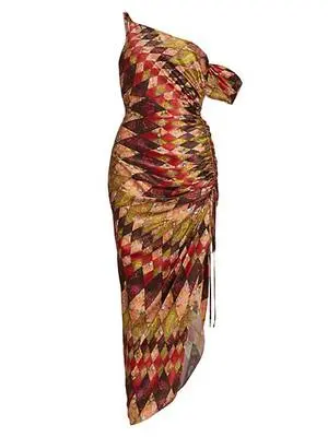 Cinq À Sept Elliana Asymmetric Silk Midi-dress - Pale Rose Multi