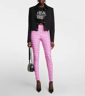 Versace Logo Printed Leggings - Pink