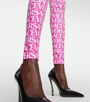 Versace Logo Printed Leggings - Pink