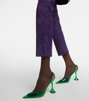 Amina Muaddi Holli Glass Slingback Pumps - Green