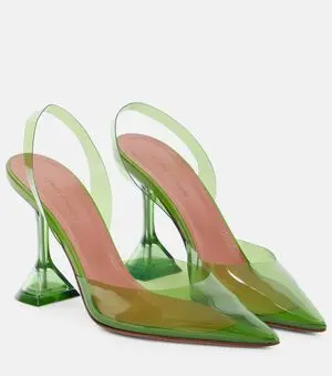 Amina Muaddi Holli Glass Slingback Pumps - Green
