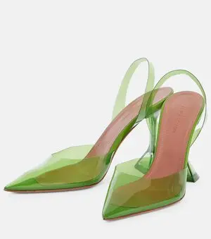 Amina Muaddi Holli Glass Slingback Pumps - Green