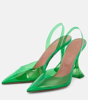 Amina Muaddi Holli Glass Slingback Pumps - Green
