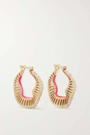 L’ATELIER NAWBAR Twisted Waves 18-karat Enamel And Diamond Hoop Earrings - Gold