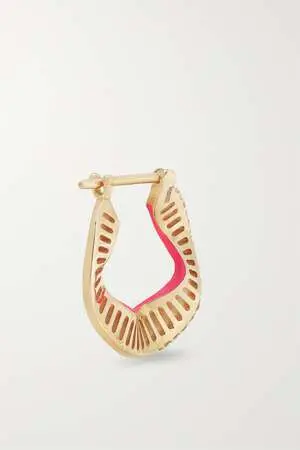 L’ATELIER NAWBAR Twisted Waves 18-karat Enamel And Diamond Hoop Earrings - Gold
