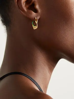 L’ATELIER NAWBAR Twisted Waves 18-karat Enamel And Diamond Hoop Earrings - Green