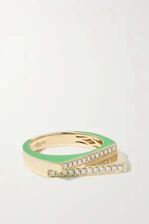 RAINBOW K Handcuff 14-karat Diamond And Enamel Ring - Gold
