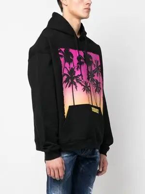 Dsquared2 Palm-tree Print Cotton Hoodie - Black