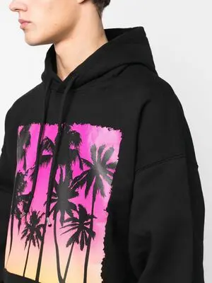 Dsquared2 Palm-tree Print Cotton Hoodie - Black