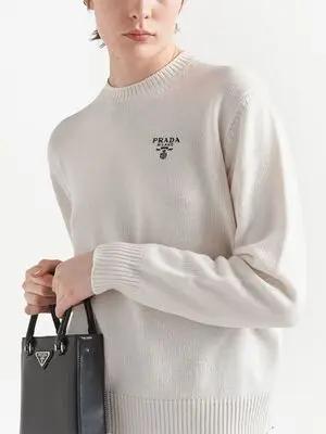 Prada Logo-embroidered Cashmere Sweater - White