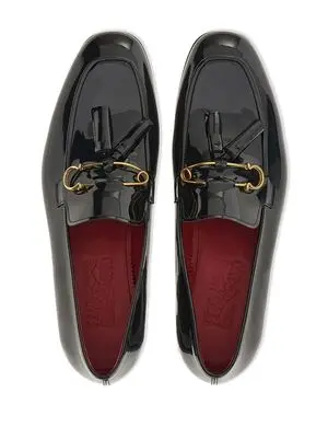 FERRAGAMO Gancini Plaque Leather Loafers