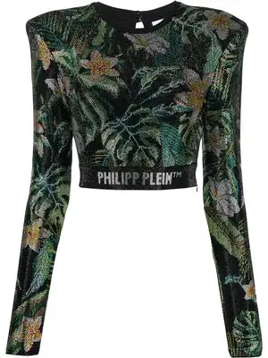 Philipp Plein Crystal-embellished Long-sleeved Top - Black