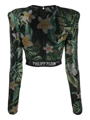 Philipp Plein Crystal-embellished Long-sleeved Top - Black