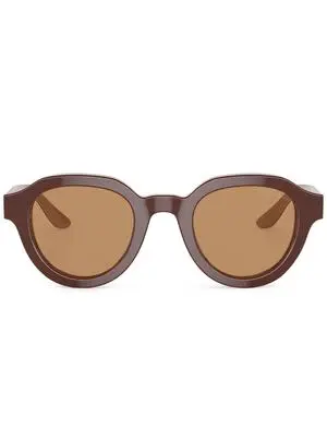 Giorgio Armani Logo-print Round-frame Sunglasses - Brown