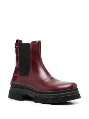 Tommy Hilfiger Leather Chelsea Boots With Chunky Sole - Red