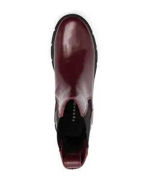Tommy Hilfiger Leather Chelsea Boots With Chunky Sole - Red