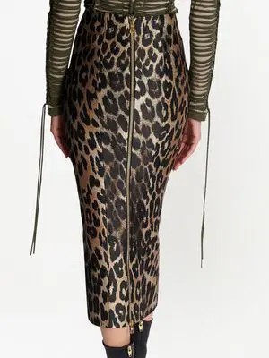 Balmain Leopard-print Straight Mid-length Skirt