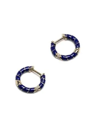 Yvonne Léon 9kt Yellow Gold, Diamond, And Enamel Hoop Earring - Blue