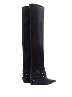 COURREGES Leather Wedged Knee High Boots