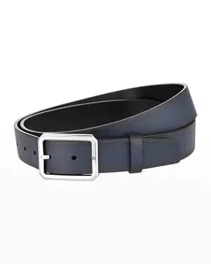 Montblanc Men's Reversible Leather Belt - Blue