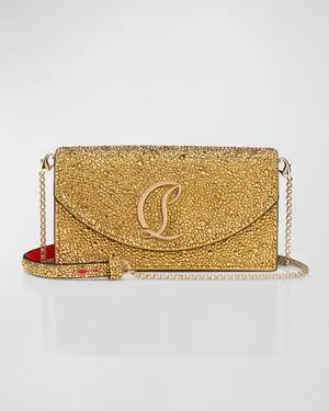 CHRISTIAN LOUBOUTIN Loubi54 Small Strass Suede Crossbody Bag - Gold