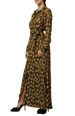 CIEBON Jynai Long Sleeve Shirtdress With Metallic Stars And Belt