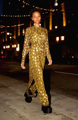 CIEBON Jynai Long Sleeve Shirtdress With Metallic Stars And Belt