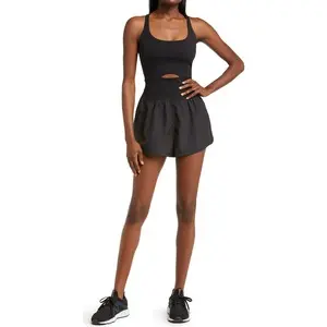Free People FP Movement Righteous Runsie Romper Black/black