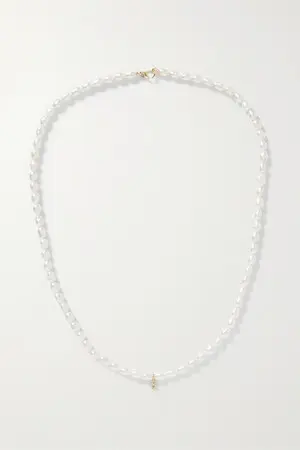 STONE AND STRAND Initial 10-karat Pearl And Diamond Necklace