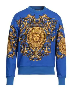 Versace Sweatshirt In French Terry With Signature Print Blue