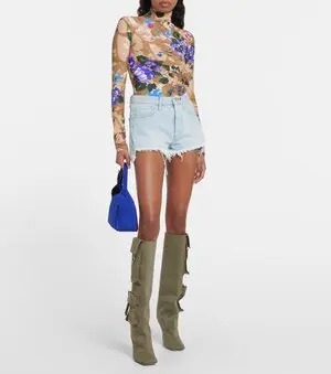 Off-White Floral Jersey Turtleneck Top