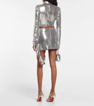 David Koma Sequined Mockneck Crop Top - Silver