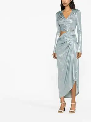 Off-White Metallic Draped Midi Dress - Blue