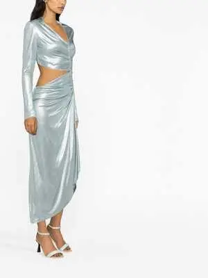Off-White Metallic Draped Midi Dress - Blue