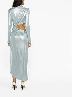 Off-White Metallic Draped Midi Dress - Blue