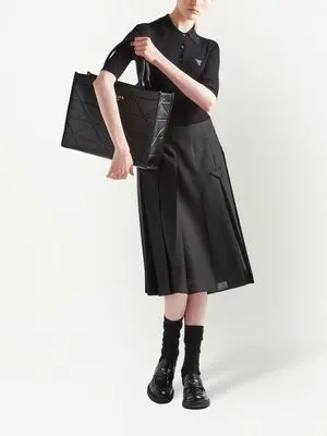 Prada Pleated Kid-Mohair Midi Skirt - Grey | Editorialist