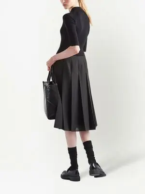 Prada Pleated Kid-Mohair Midi Skirt - Grey | Editorialist