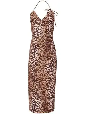 Carolina Herrera Leopard Print Halterneck Dress