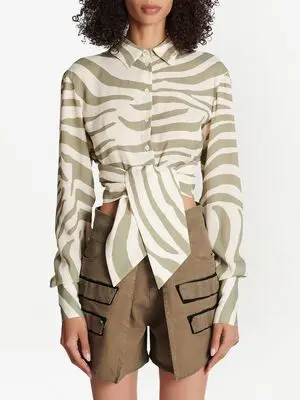 Balmain Animal-print Tie-waist Shirt - Neutrals