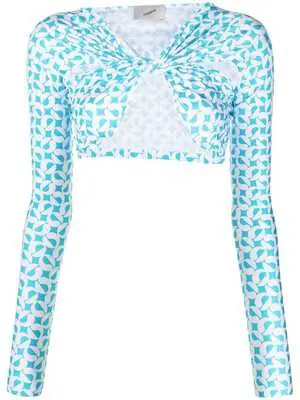 Coperni Patterned Ruched Cropped Top - Blue