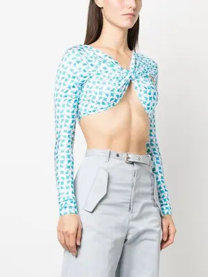 Coperni Patterned Ruched Cropped Top - Blue