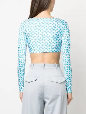 Coperni Patterned Ruched Cropped Top - Blue