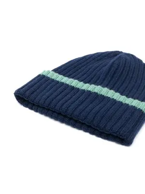 DELL'OGLIO Cashmere Beanie With Stripe Trim